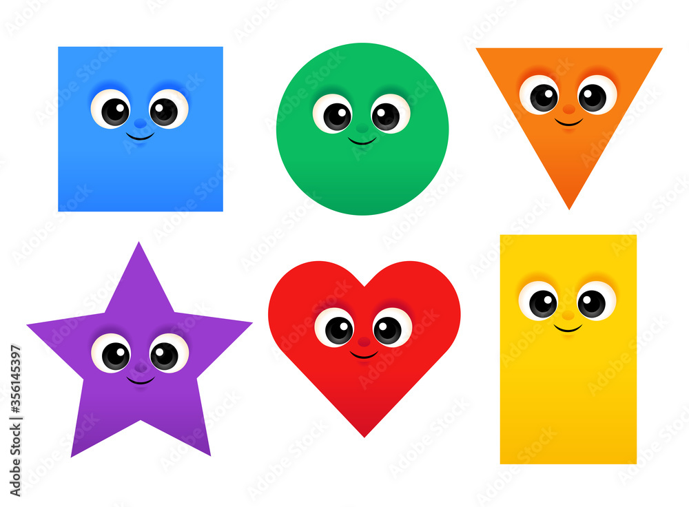 Cute shapes set: square, circle, triangle, rectangle, star, heart ...