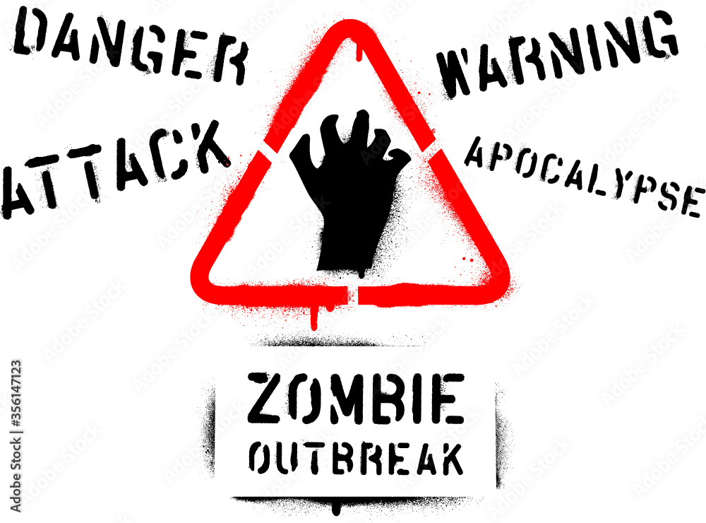 Zombie hand sign and quotes: ''Danger'', ''Attack'', ''Warning ...