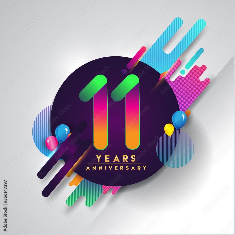 11th years Anniversary logo with colorful abstract background, vector ...