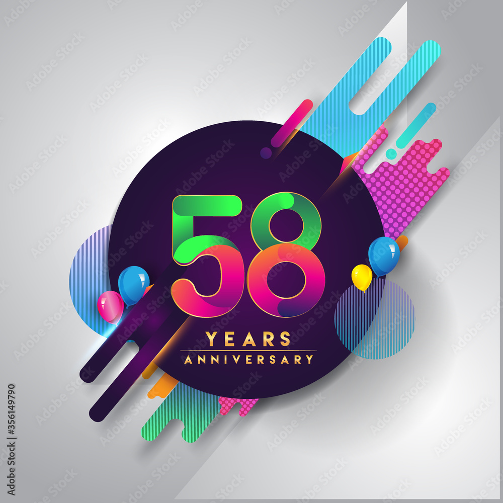 58th years Anniversary logo with colorful abstract background, vector ...