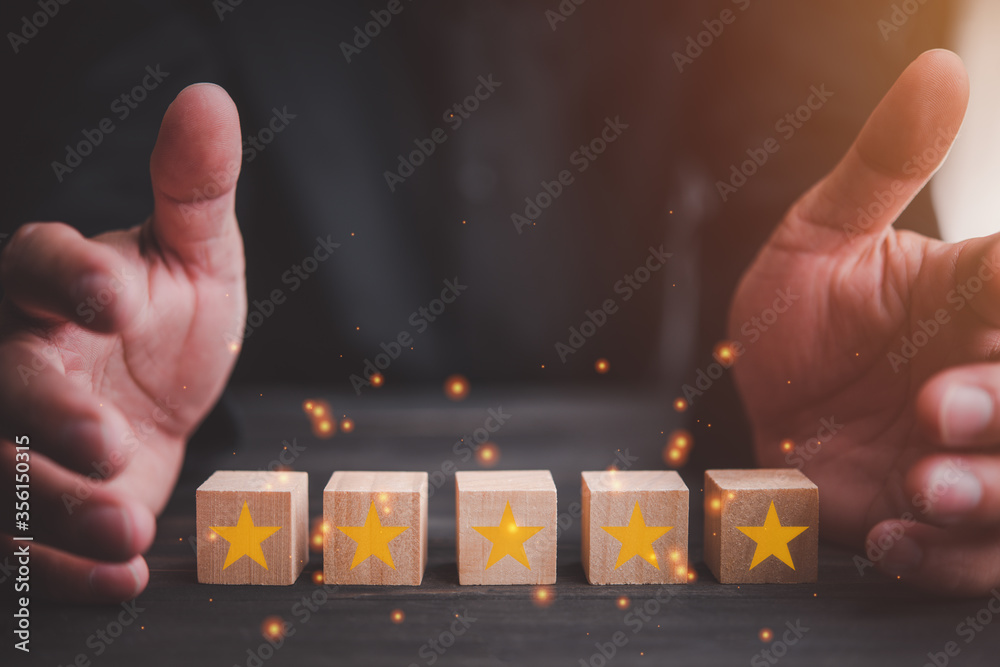 Customer Service satisfaction concept. hand protect the stars to ...