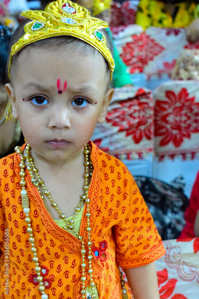Cute Indian Kid dressed up as little Lord Krishna on the occasion of ...