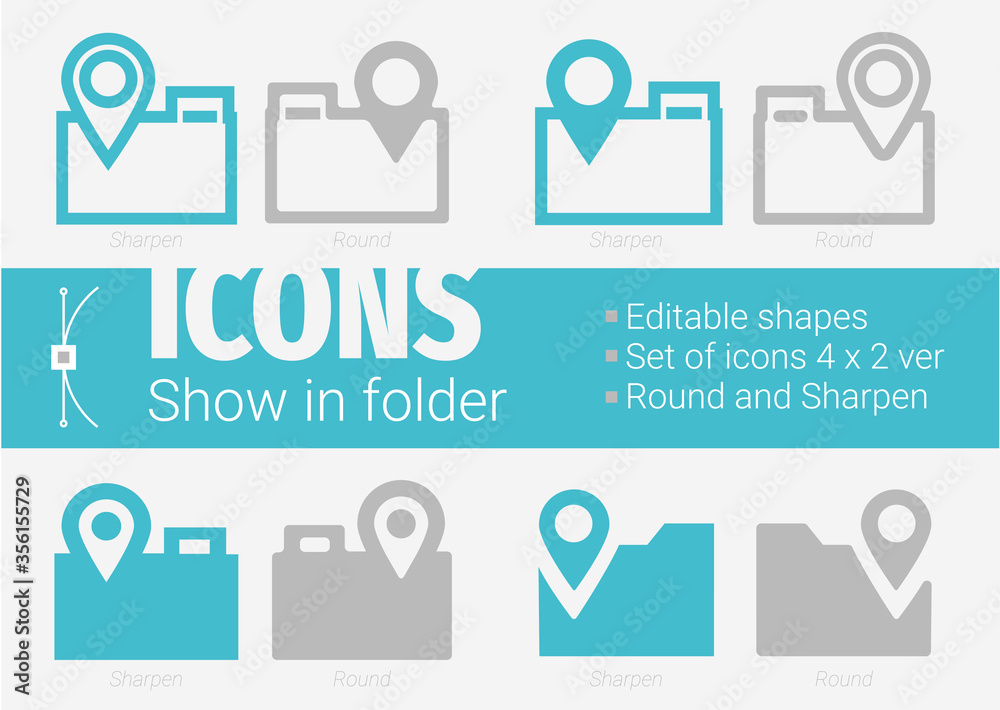 Show in folder icon set. Editable shapes 4 different types of icons and ...