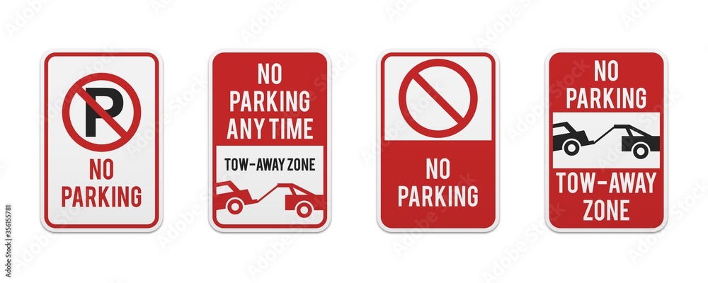 Graphic no parking signs. Classic design road and street signs. Vector ...