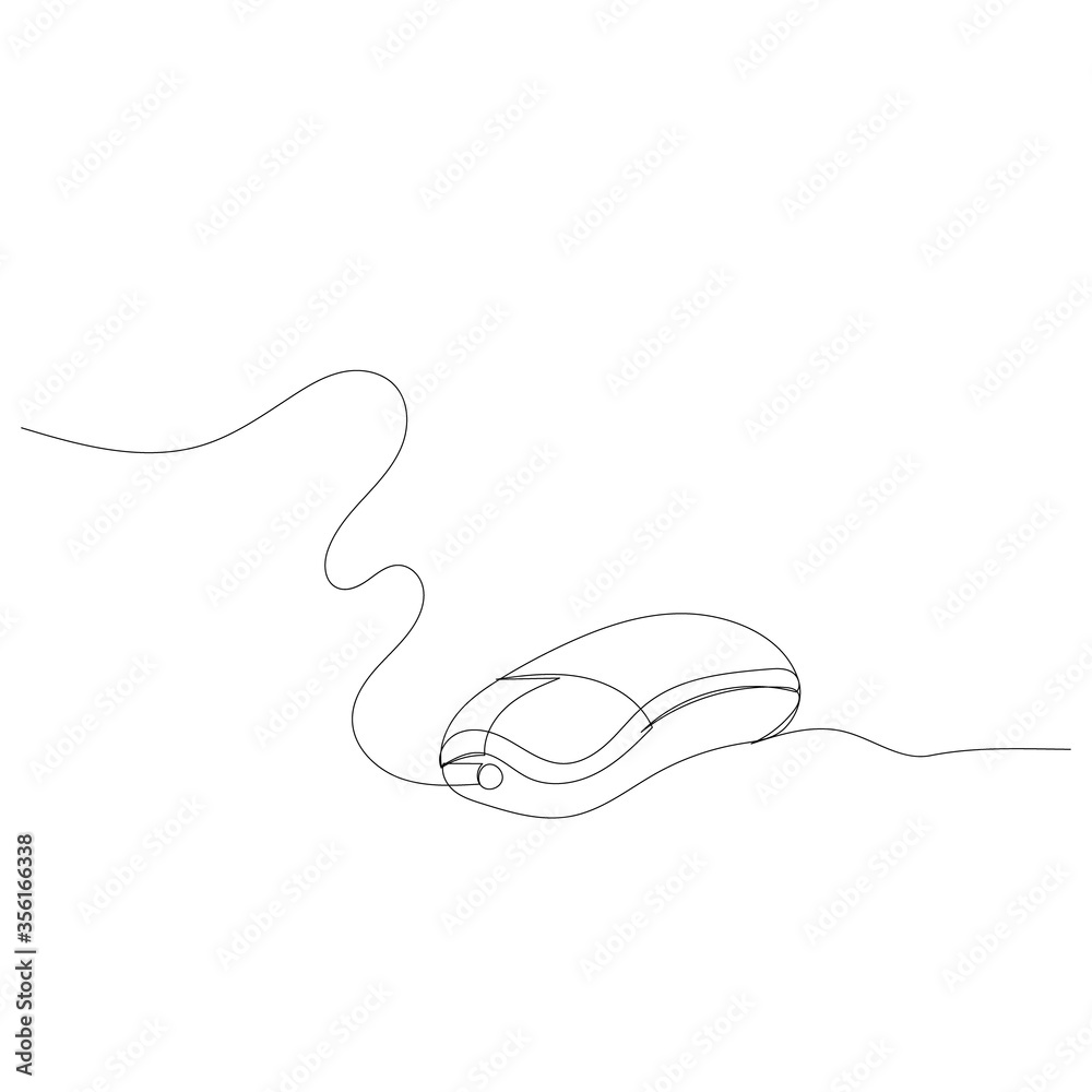 vector, white background, continuous line drawing of a computer mouse ...