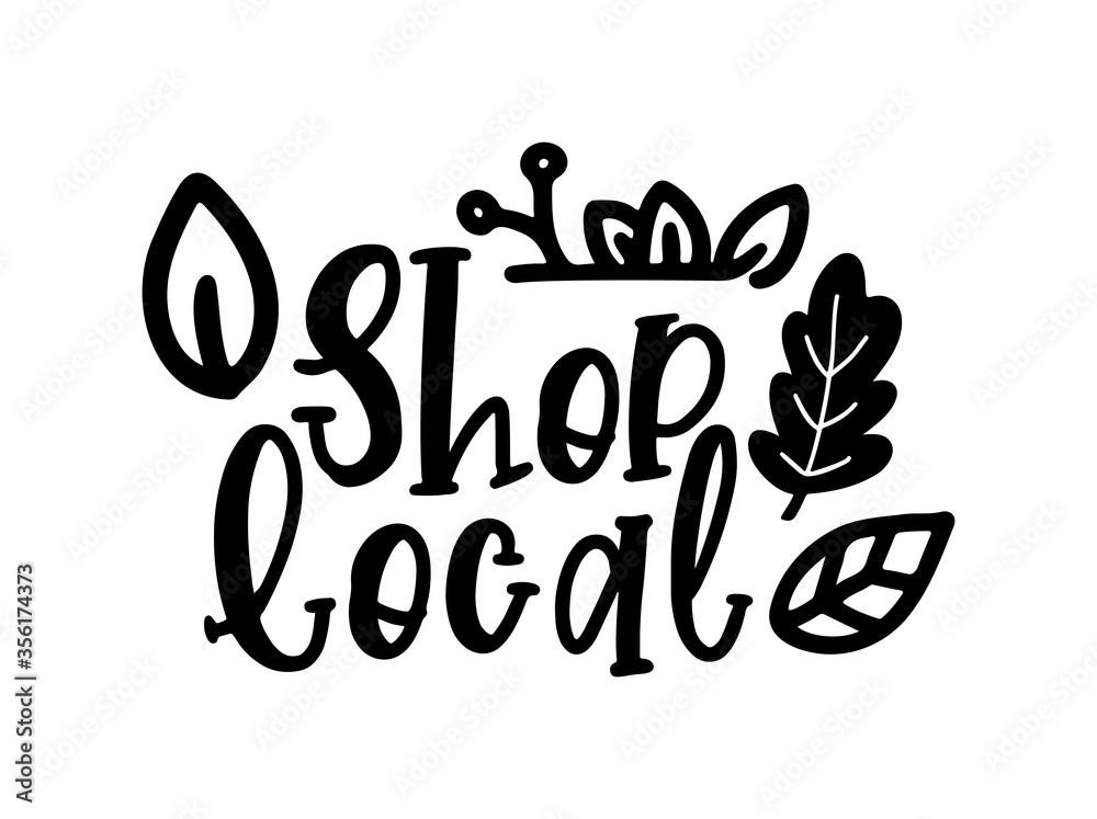 SHOP LOCAL hand drawn text and doodles badges, logo, icons. Handwritten ...