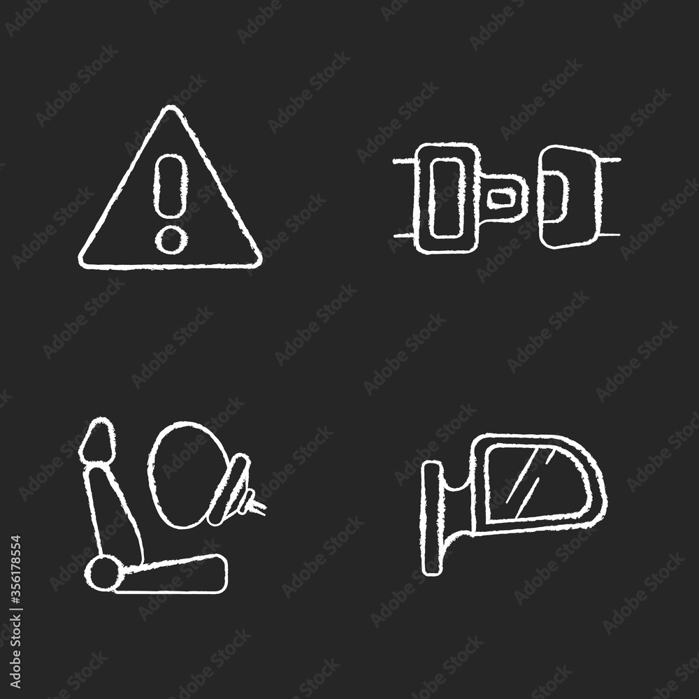 Drivers safety precautions chalk white icons set on black background ...