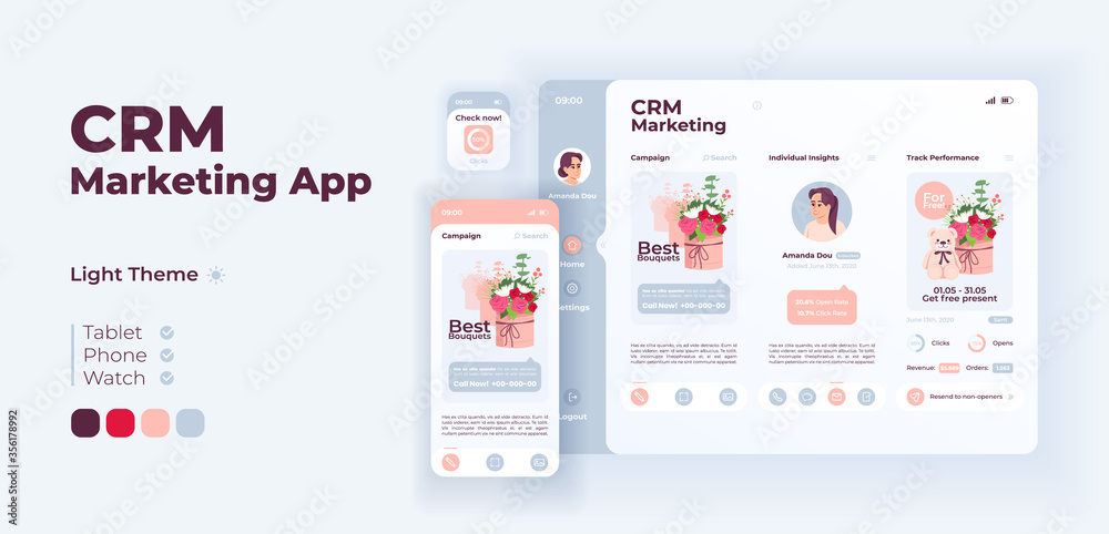 Vetor de CRM marketing app screen vector adaptive design template ...