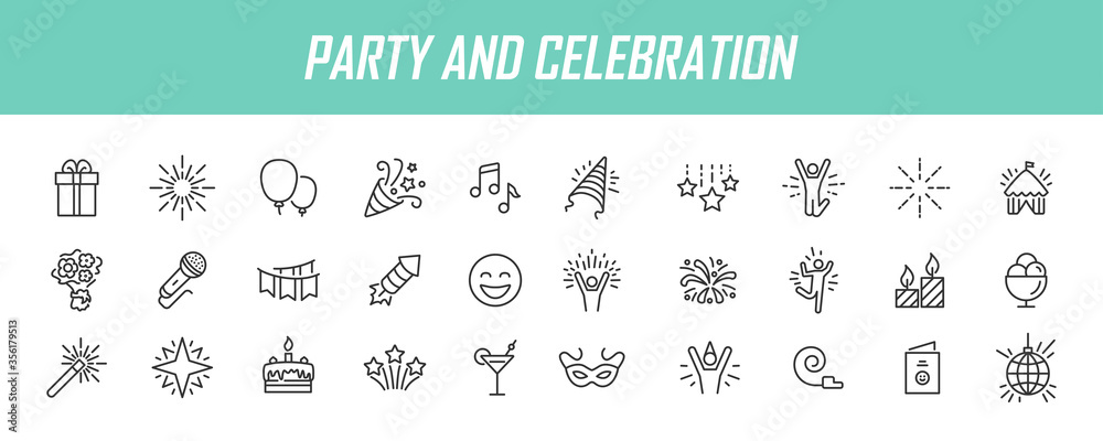 Set of linear party icons. Celebration icons in simple design. Vector ...