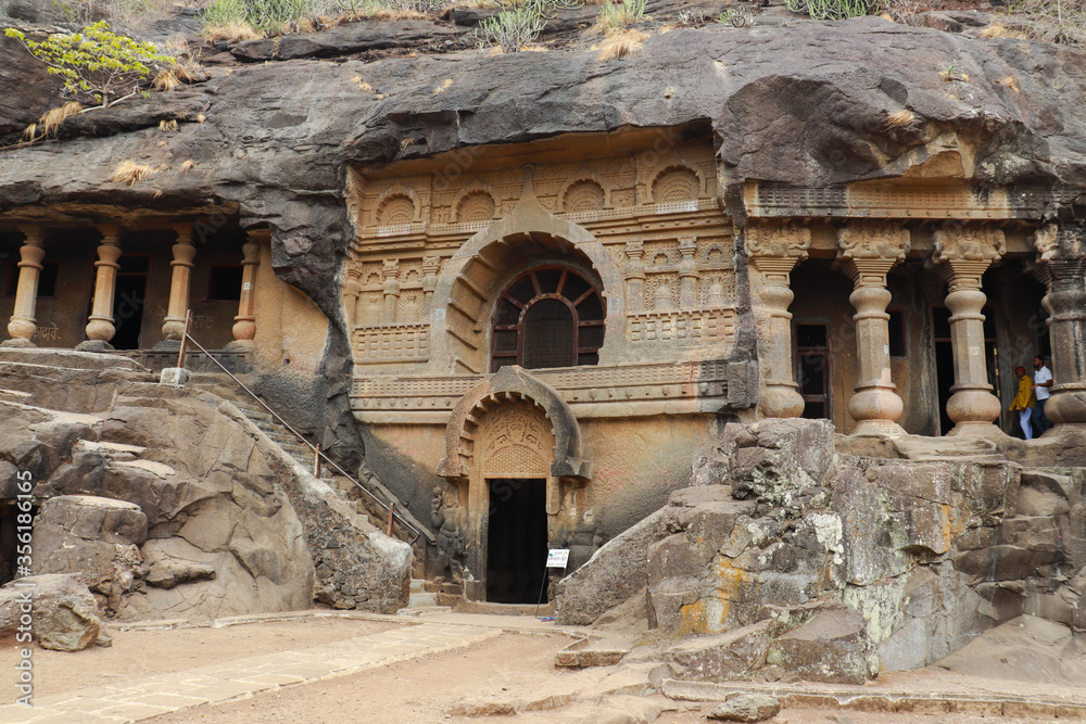 Front view or facade of Nasik Caves aka Pandavleni Caves, Pandu Lena ...