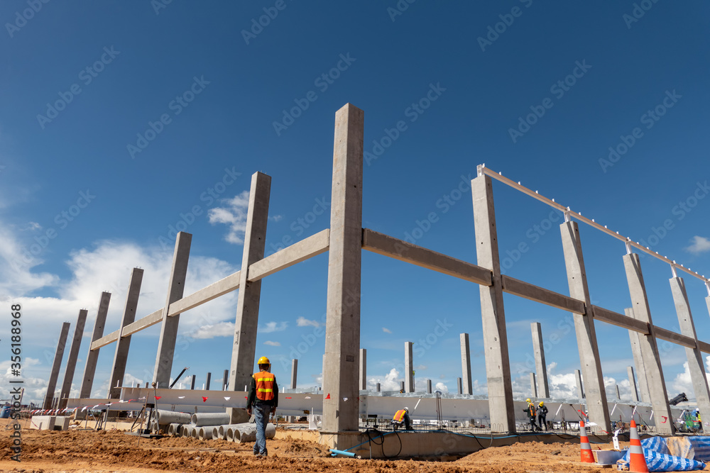 A precast concrete and precast column at construction site Stock Photo ...