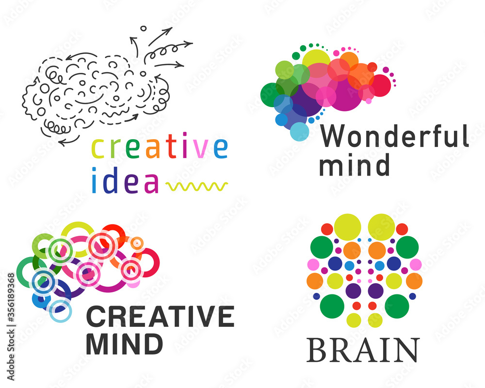 Set of colorful vector illustrations with a stylized image of the human ...