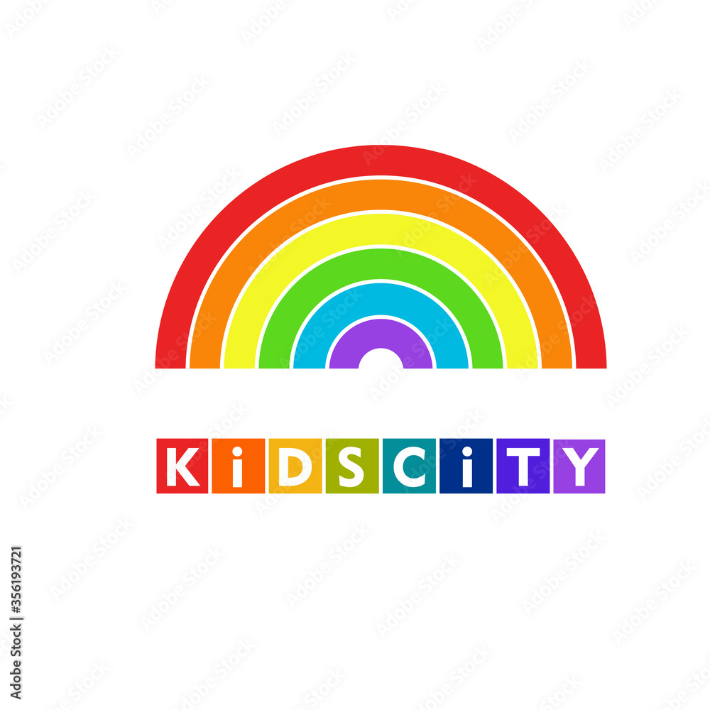 Rainbow kids city, zone, playground abstract logo. Colorful sign ...