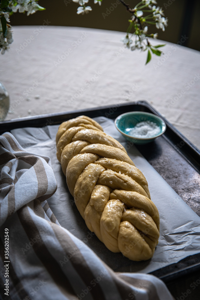 Step by step process of making yeast bread. Bread rising on baking ...