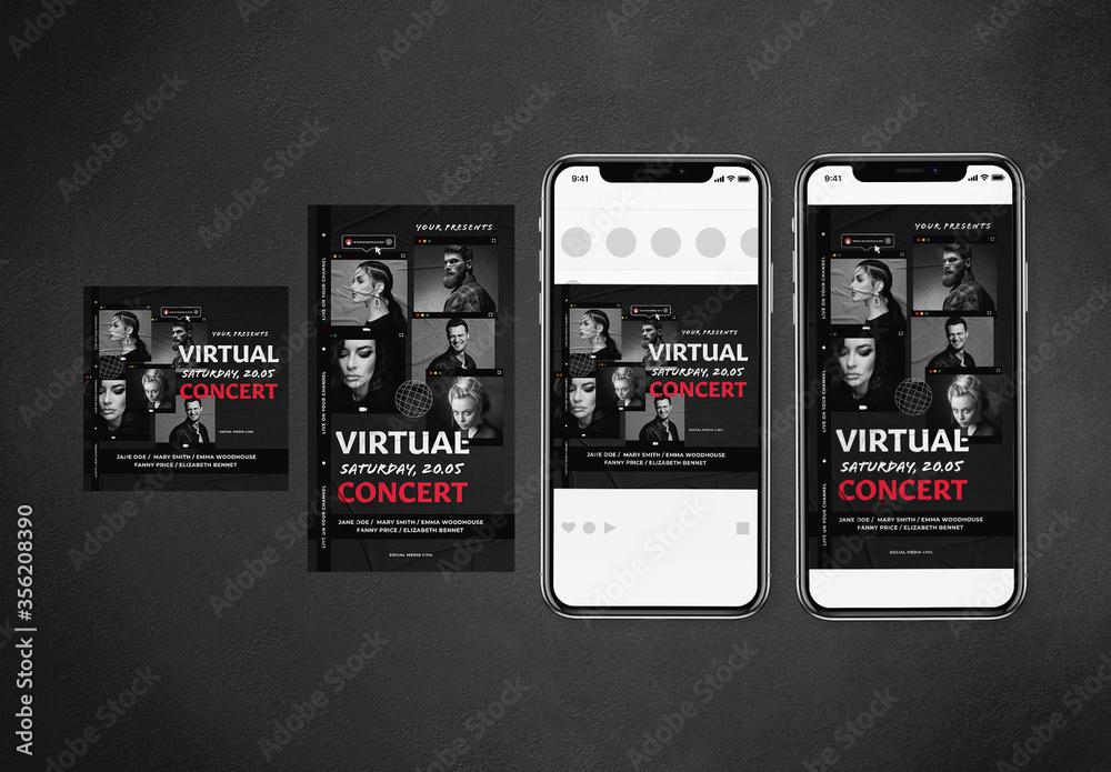 Virtual Concert Social Media Post Layout Stock Template | Adobe Stock