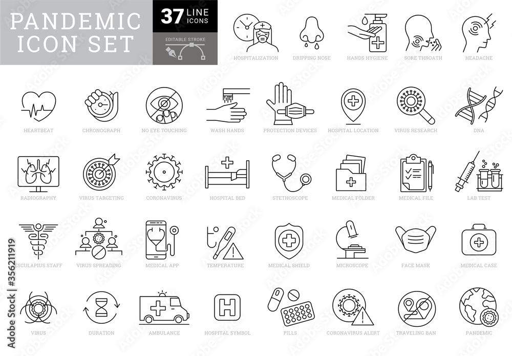 Pandemic Icons Set Stock Template | Adobe Stock