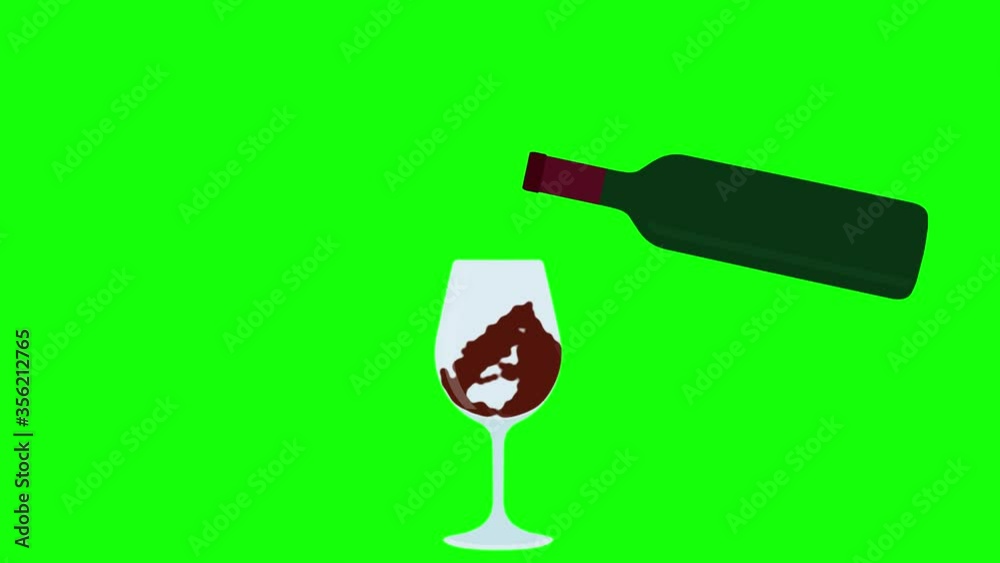 Wine pouring in wine glass over green background. Motion graphics video ...