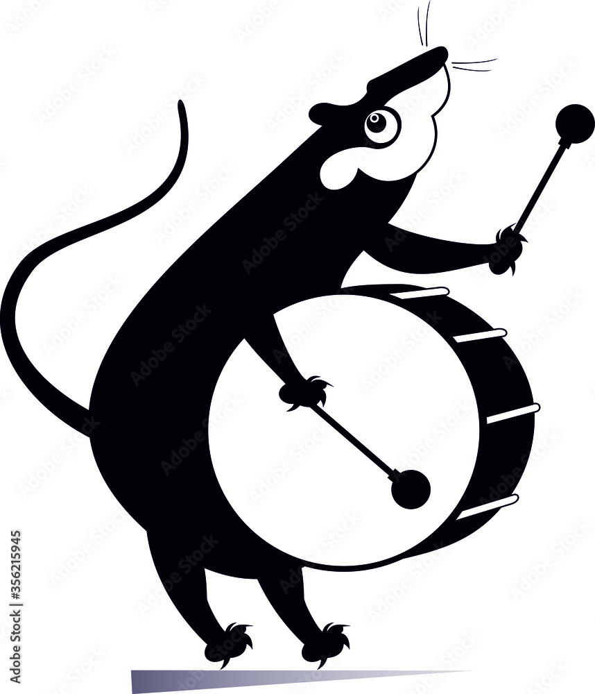 Funny rat or mouse a drummer isolated illustration. Cartoon rat or ...