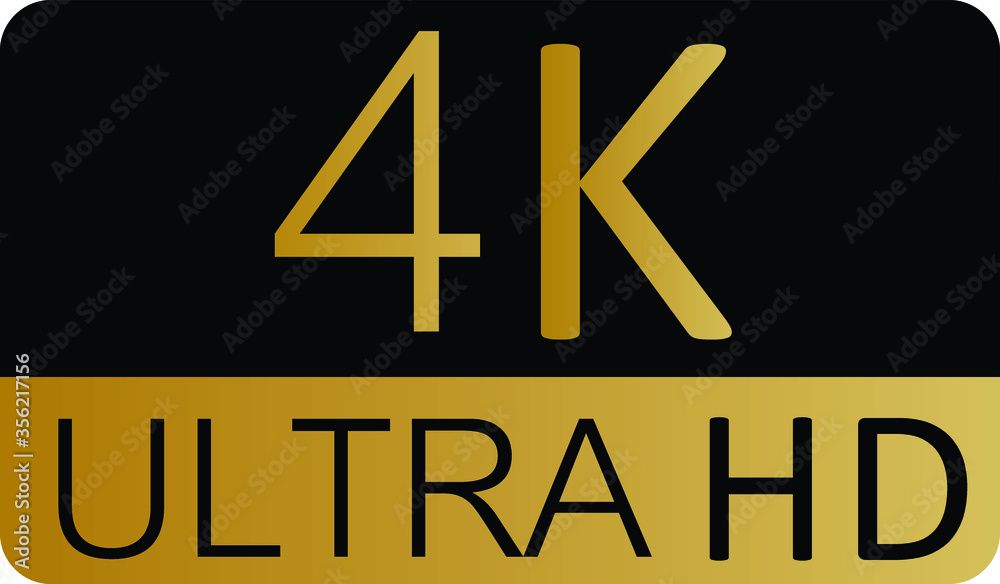 Gold 4K Ultra HD label isolated on white background. 3D illustration ...