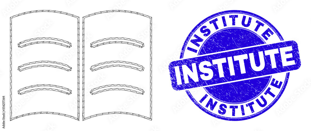 Web mesh open book pictogram and Institute seal stamp. Blue vector ...