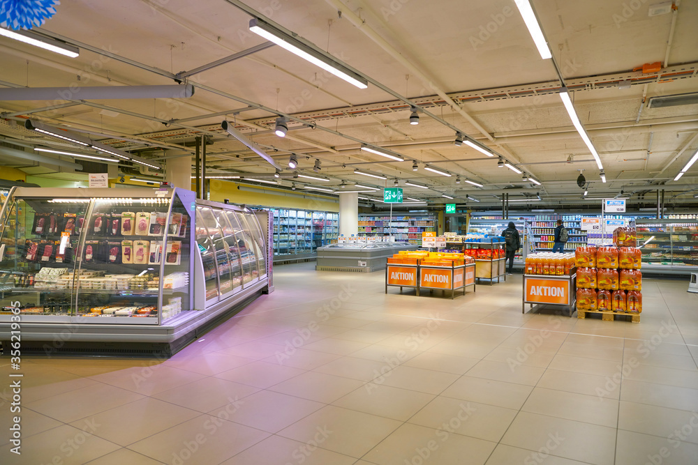 ZURICH, SWITZERLAND - CIRCA OCTOBER, 2018: interior shot of Migros ...