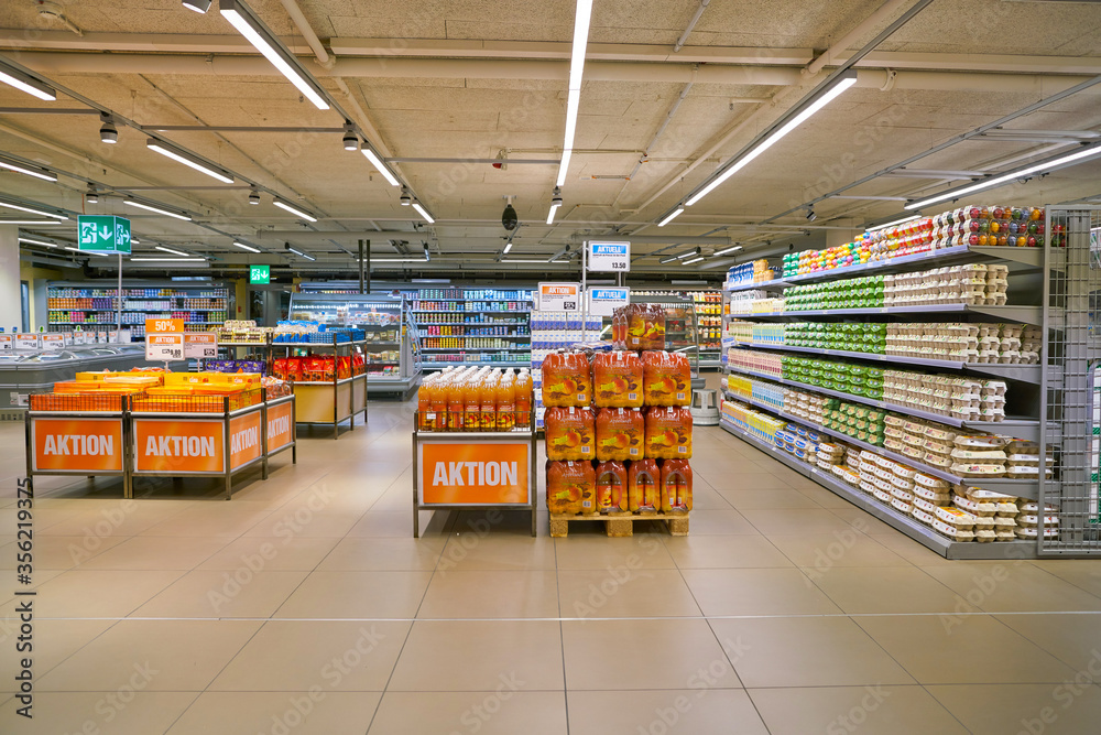 ZURICH, SWITZERLAND - CIRCA OCTOBER, 2018: interior shot of Migros ...