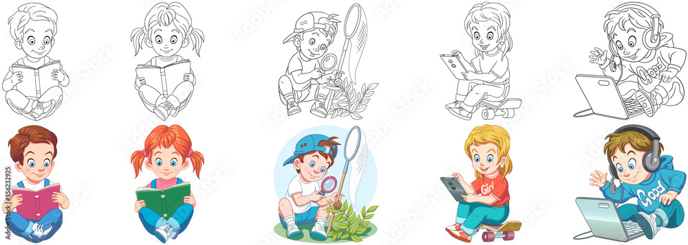 Coloring pages. Cartoon clipart set for kids activity coloring book, t ...