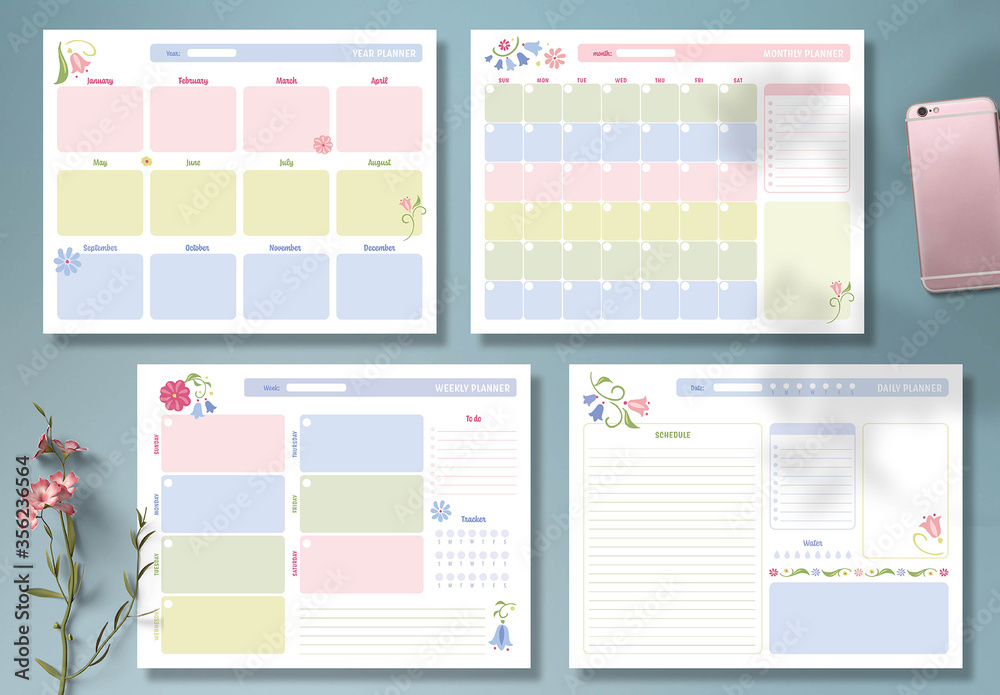Cute Colorful Planner Layout Stock Template | Adobe Stock