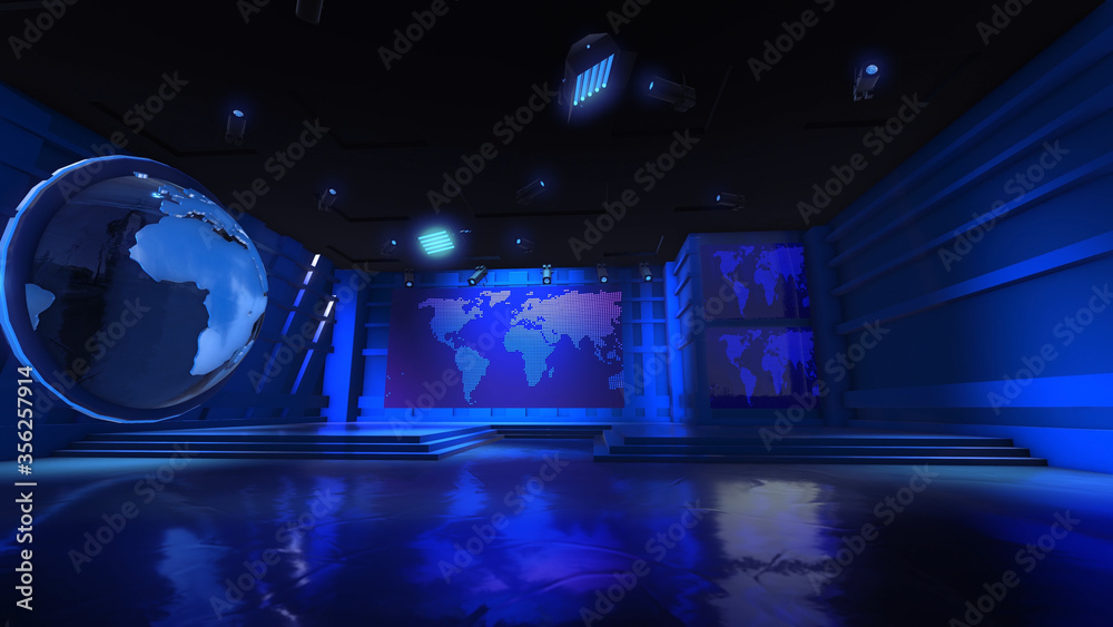 3D Virtual TV Studio News Stock Illustration | Adobe Stock