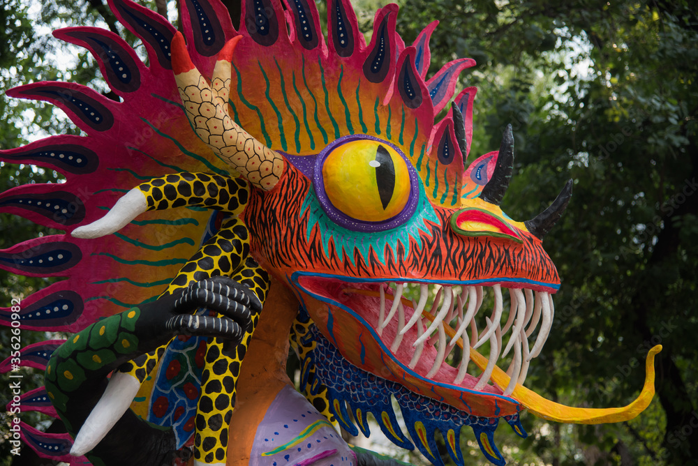 CDMX Mexico / Nov 02 2017 Alebrijes are brightly colored Mexican folk ...
