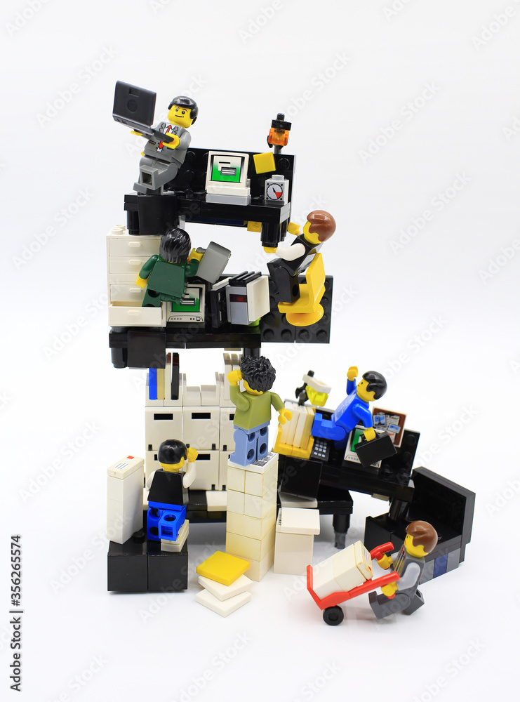 HONG KONG,MARCH 22: Studio shot of Lego people in office, combine from ...