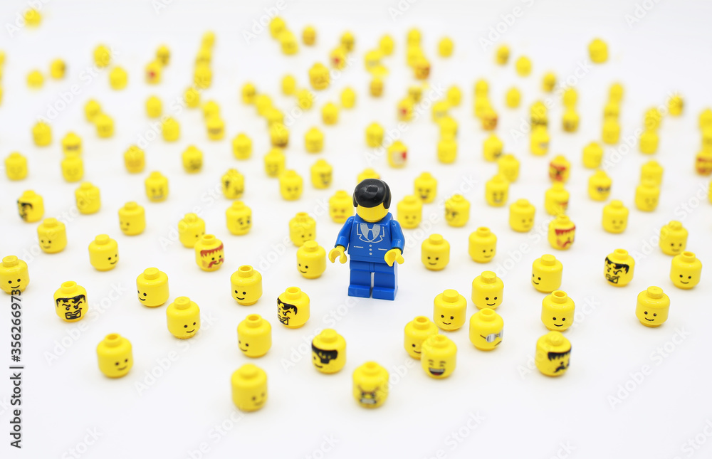 HONG KONG, MAY 25: Studio shot of Lego people, combine from different ...
