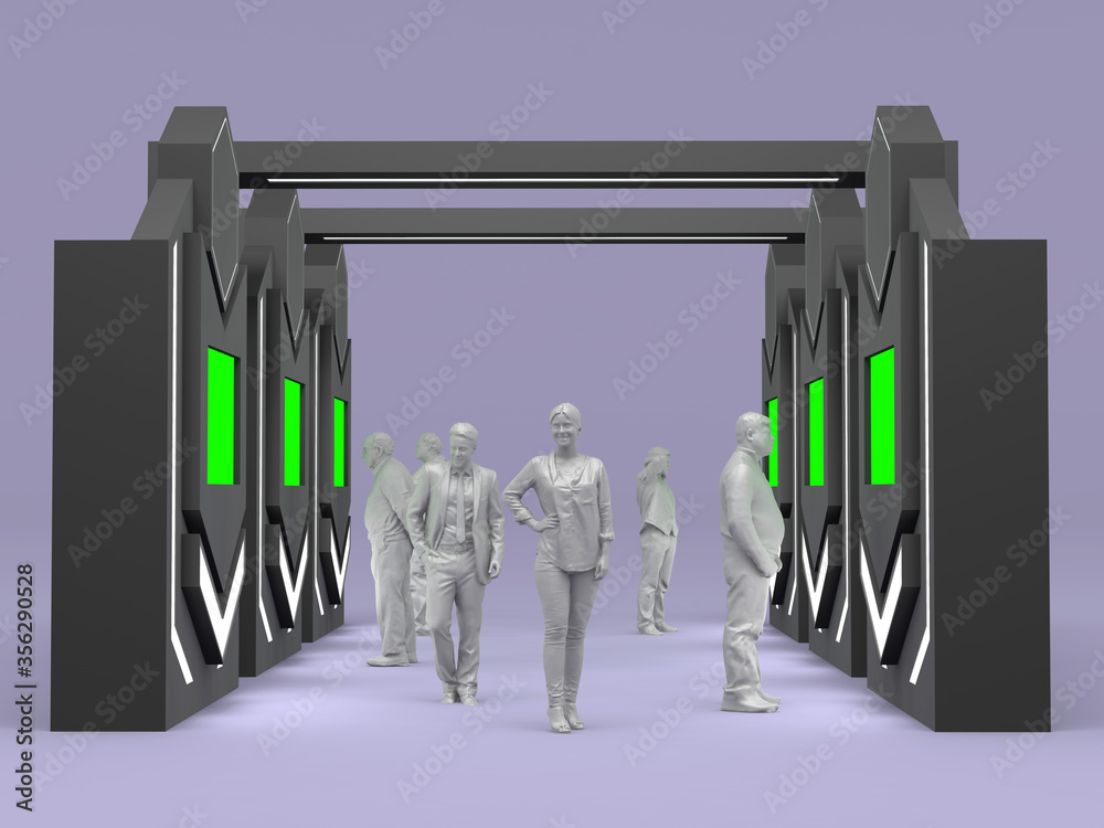3d illustration tunnel gate entrance backdrop LED TV green screen with ...