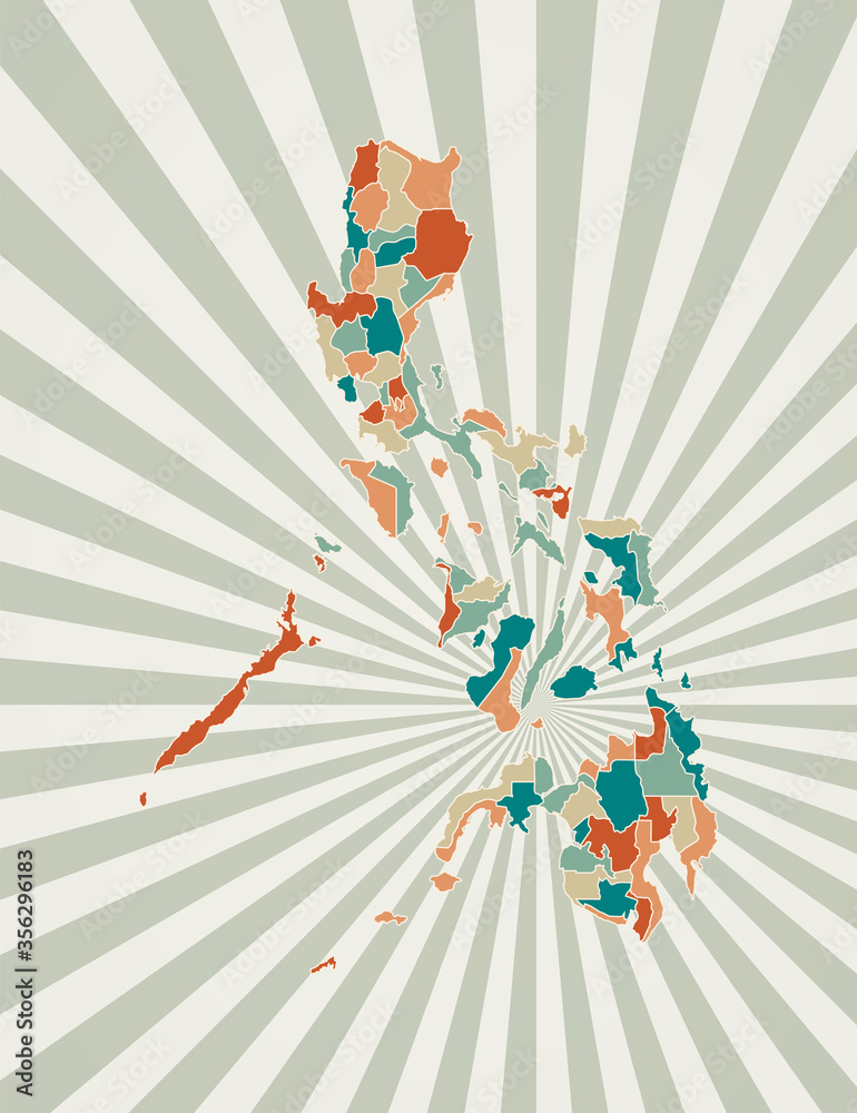 Philippines map. Poster with map of the country in retro color palette ...