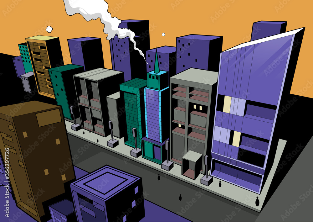 Comic Scene, City Background For making illustrations in print media or ...