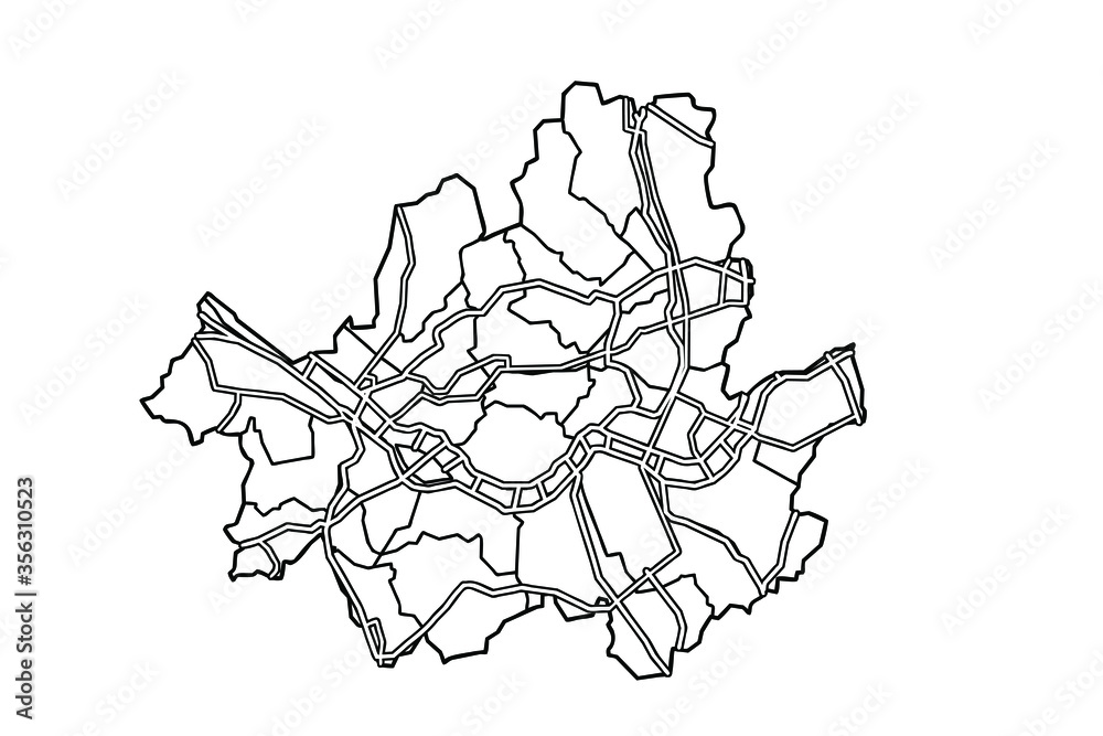 Map of Seoul with main roads. Vector line art illustration. Stock ...