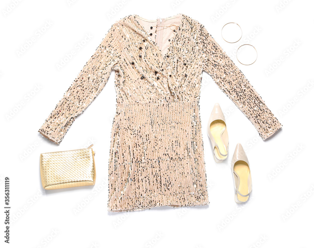 Stylish female clothes and accessories on white background Stock Photo ...