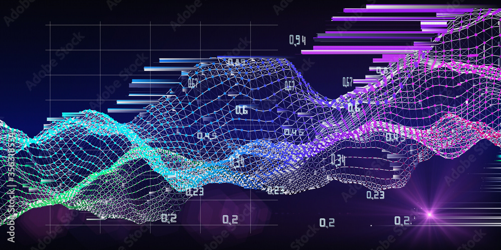 Abstract futuristic analytical background with grid of data and blurred ...