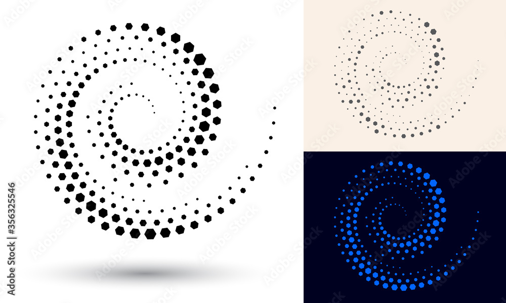 Halftone spiral as icon or background. Black abstract vector as frame ...