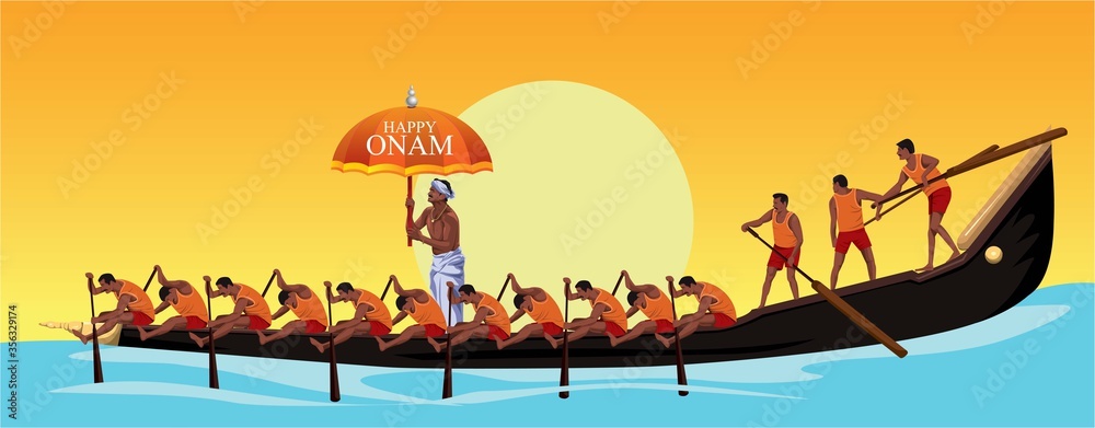 Onam South Indian Festival, Boat race, Vallam-kali team kerala. vector ...