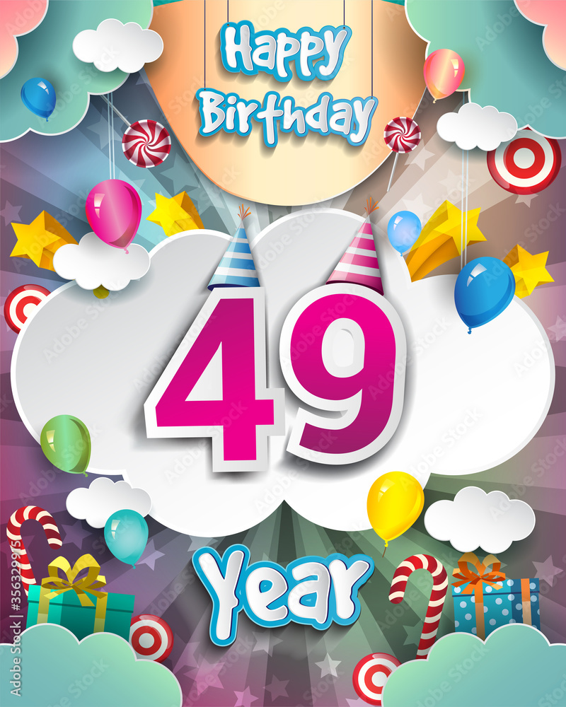 49th Birthday Celebration greeting card Design, with clouds and ...