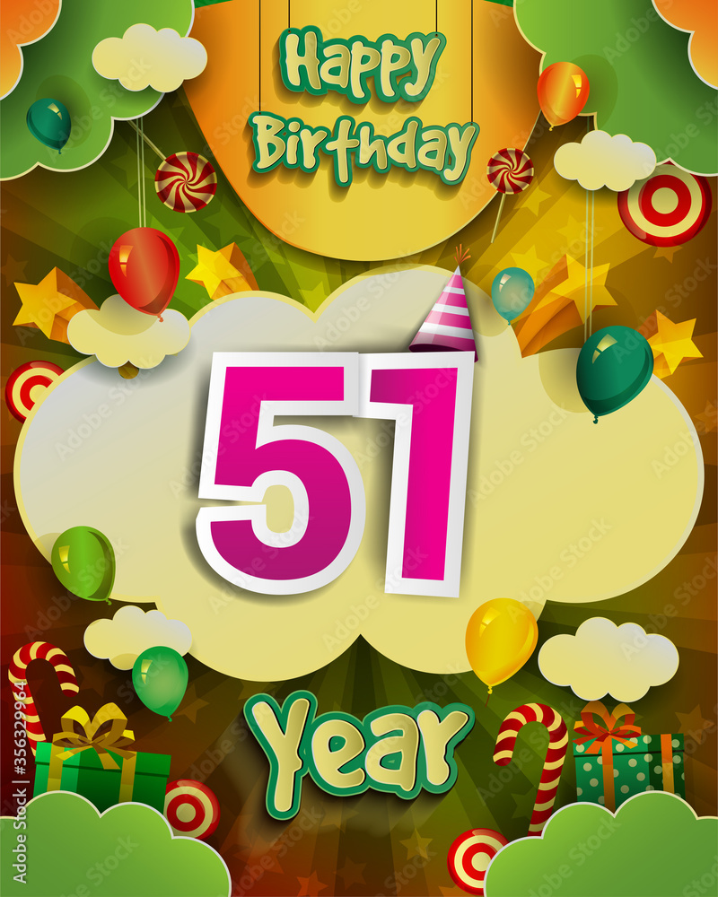 51st Birthday Celebration greeting card Design, with clouds and ...