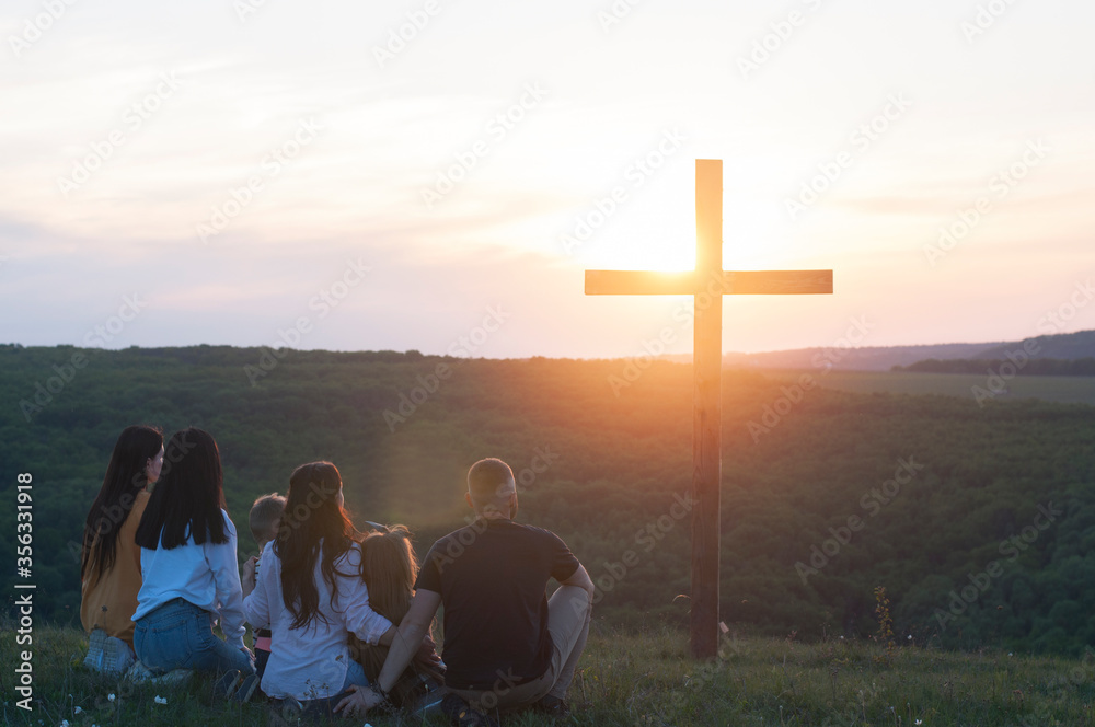 Christian family. Happy family on the nature. Children husband and wife ...