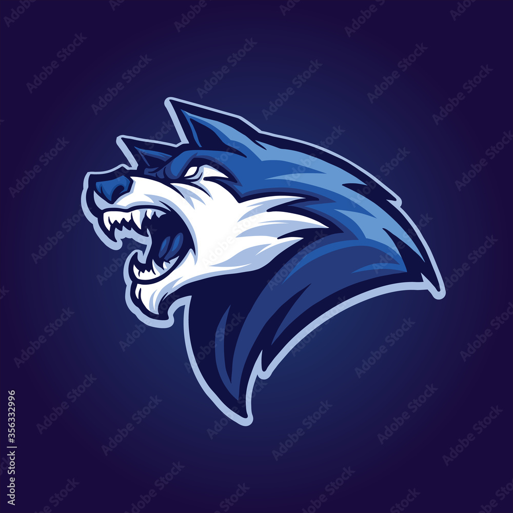 BLUE WOLF MASCOT LOGO DESIGN Stock Vector | Adobe Stock