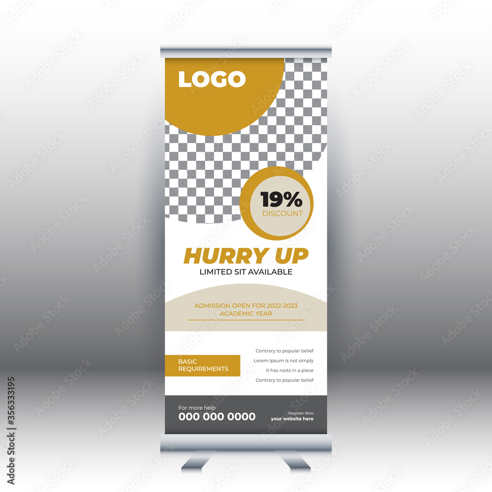 Education Roll up banner stand template. creative banner design. Kid ...