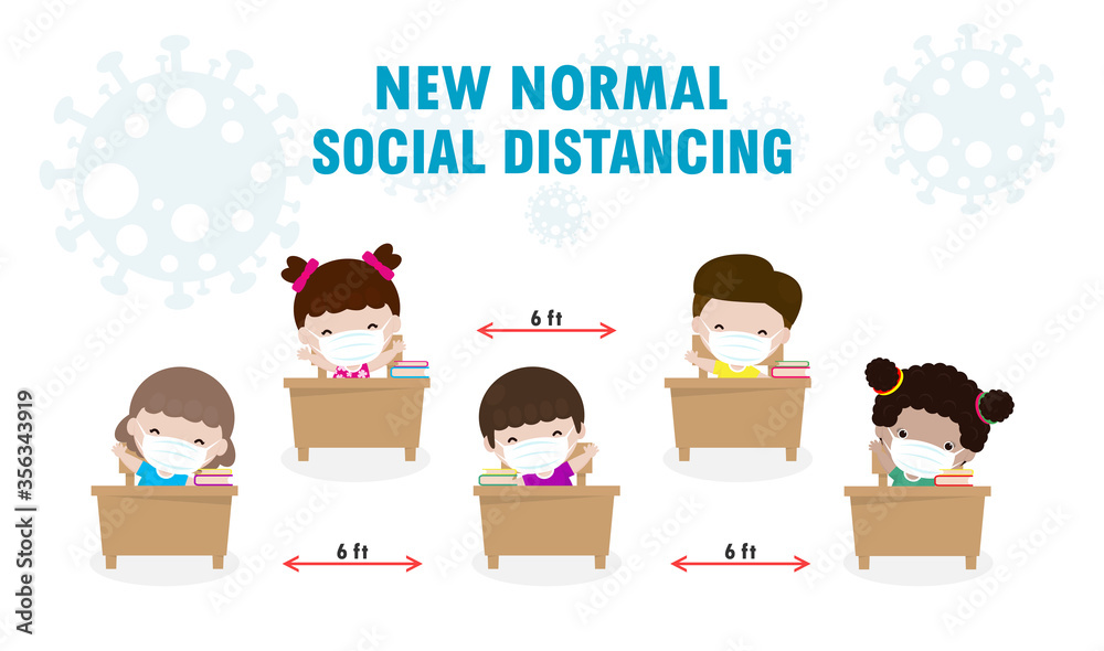 Back to school for new normal lifestyle social distancing in class room ...