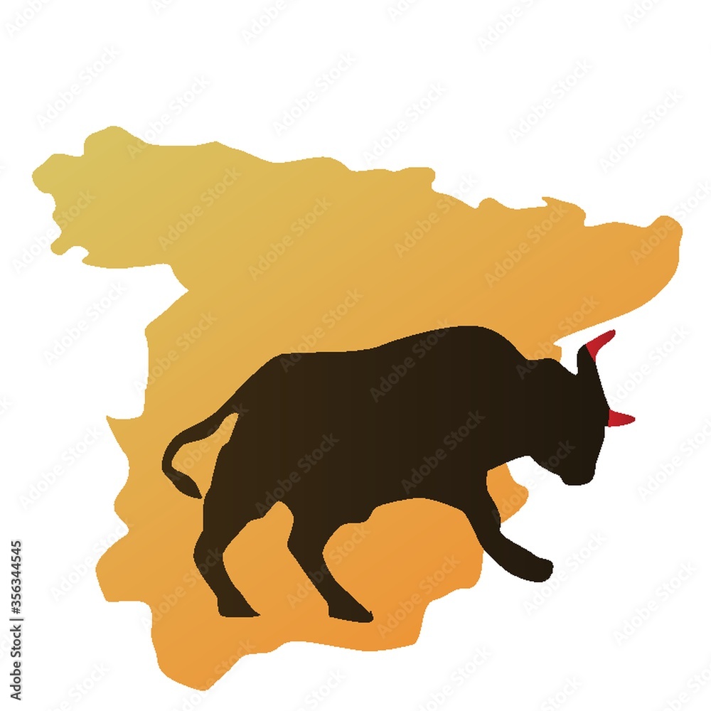 spain map and bull Stock Vector | Adobe Stock