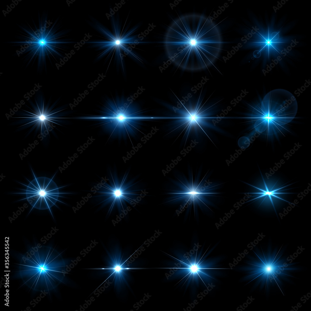 Collection of 16 Realistic Transparent Vector Stars Burning with ...