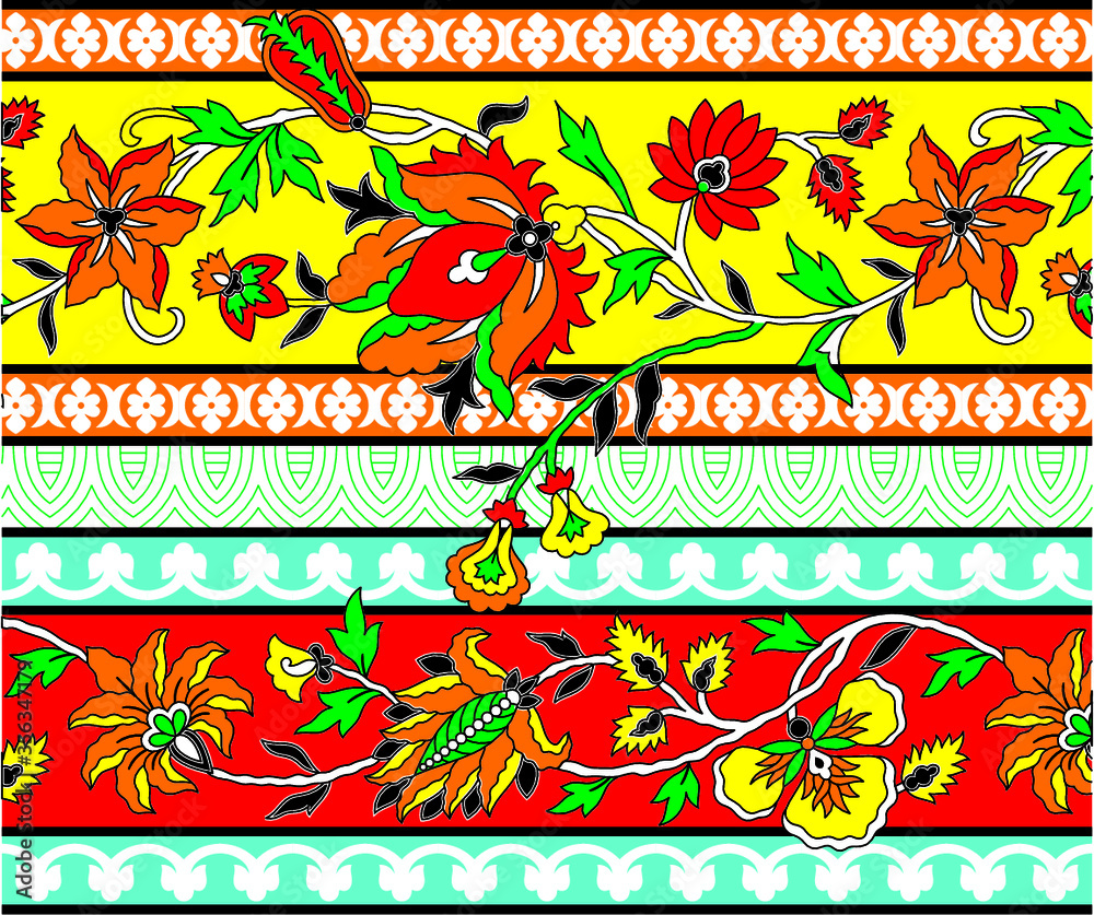 colorful abstract vector floral kalamkari outline border design Stock ...