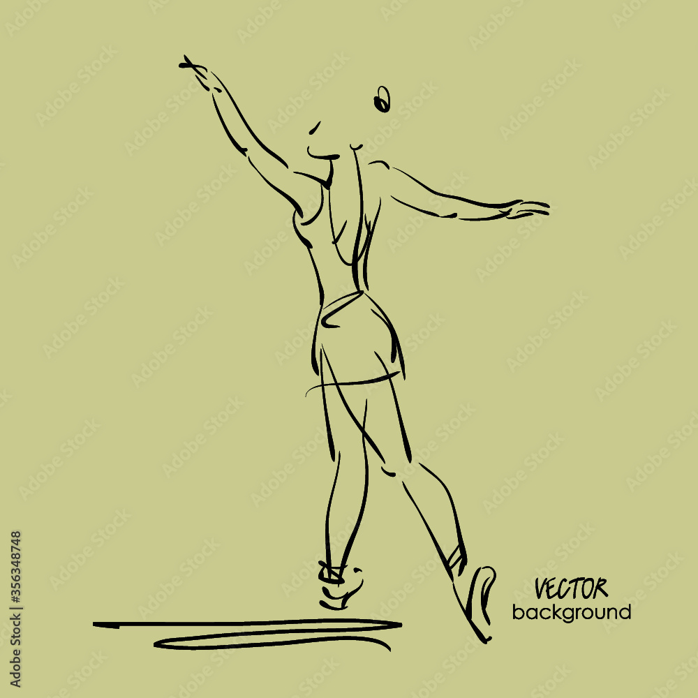 art sketch of beautiful young ballerina in ballet pose in class Stock ...